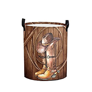 Cowboy Brown Personalized Laundry Basket ,Custom Foldable Storage Bins Laundry Hamper for Nursery Pet Toys Clothes