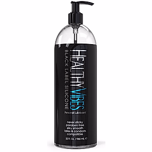 Healthy Vibes Black Label Silicone Personal Lubricant -Silicone Based Lube Lasts Long & Easy to Clean, Water Resistant, Safe for Most Skin Types, 32oz