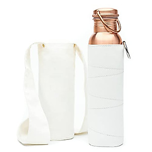 Kitchen Science Copper Water Bottle (34 Oz /1000 ml) with Carrying Canvas Bag & Sleeve| 100% Pure Copper Bottle for Drinking Water | Leak-Proof | Authentic Ayurvedic Copper Water Bottle