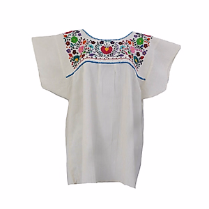 Mexican Blouse Campesina Floral (Medium, Off White)