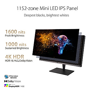 ASUS ProArt Display 32” 4K HDR Computer Monitor (PA32UCG-K) - UHD (3840 x 2160), Mini-LED IPS, 1600nits, 120Hz, 10-bit, Thunderbolt 3, HDMI2.1, w/Calibrator, Compatible With Laptop & Mac Monitor,Black