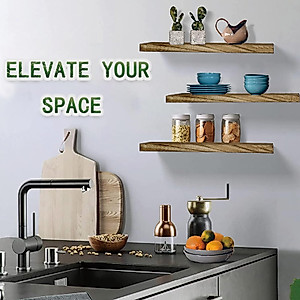 Floating Shelves, Solid Wood Shelf Set of 3,Floating Shelves for Wall Rustic Farmhouse Wooden Shelves, Bathroom Wall Shelf with Invisible Brackets for Storage, Bedroom,Office Decor(Light Brown)