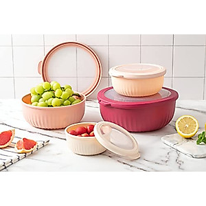 COOK WITH COLOR Prep Bowls - 8 Piece Nesting Plastic Meal Prep Bowl Set with Lids - Small Bowls Food Containers in Multiple Sizes (Pink Ombre)