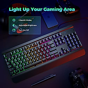 Dacoity Gaming Keyboard, 104 Keys All-Metal Panel, Rainbow LED Backlit Quiet Computer Keyboard, Wrist Rest, Multimedia Keys, Anti-ghosting Keys, Waterproof Light Up USB Wired Keyboard for PC Mac Xbox