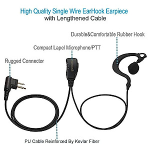 Single Wire Earhook Earpiece with Reinforced Cable for Motorola Radios BRP40 CP200 CP200D CP185 CLS1410 CLS1110 DTR650 RDU2020 RDU4100 RDU4160D RDU2080D RMU2040 RMU2080D CLS RMM RMU, G Shape Headset