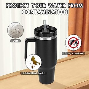 BKBY 2Pcs 40 OZ Tumbler Lid Compatible with Stanley Cup, Durablee Replacement Lids for Stanle Adventure Quencher Travel Tumbler 40 OZ, Spill-Proof Tumbler Cover (Black + Black Transparent)