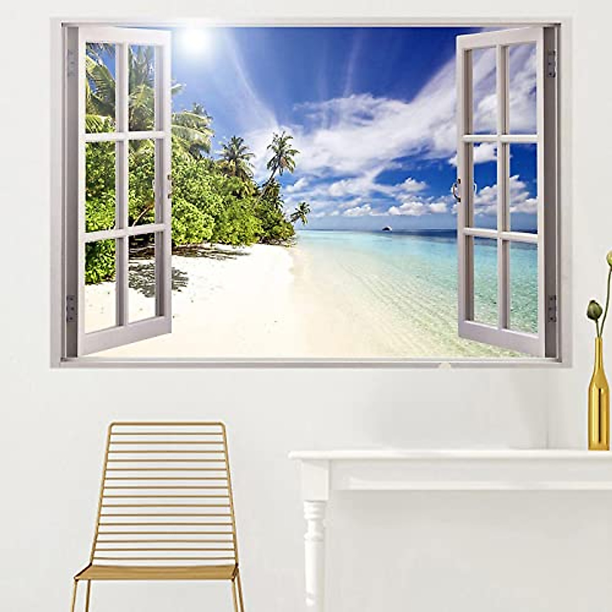 Wall Art 3D Window View Waterfall Abstract Canvas Wall Pictures Framed Scandinavian Wall Art Frames Gallery 50x40cm/20x16in With Frame