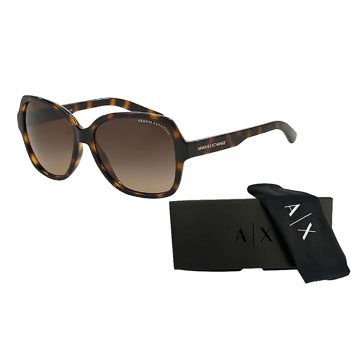 Armani Exchange A｜X AX4029S FIT 811713 57M Dark Tortoise/Dark Brown Gradient Cateye Sunglasses For Women+ BUNDLE with Designer iWear Eyewear Kit