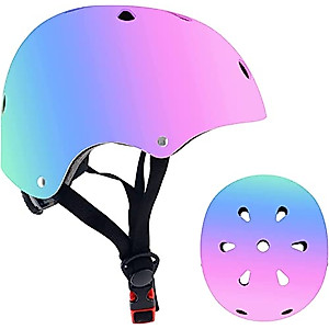 JeeFree Adjustable Gradient Color Skateboard Helmet for 3-5-8-14+Ages【Toddler Kids Youth Adult】 Girls Boys Woman.Bike Helmet for Multi-Sports Cycling Bicycle Scooter Inline Roller Skate Rollerblading