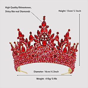 Red Crowns for Women Large Crystal Tiaras Tall Pageant Crowns Rhinestone Royal Queen Headband Princess Quince Headpieces for Wedding Birthday Prom Costume Cosplay Celebration