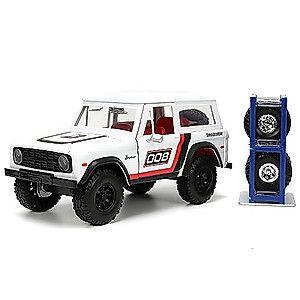 1973 Bronco #008 White with Red and Black Stripes and Red Interior with Extra Wheels Just Trucks Series 1/24 Diecast Model Car by Jada 34181