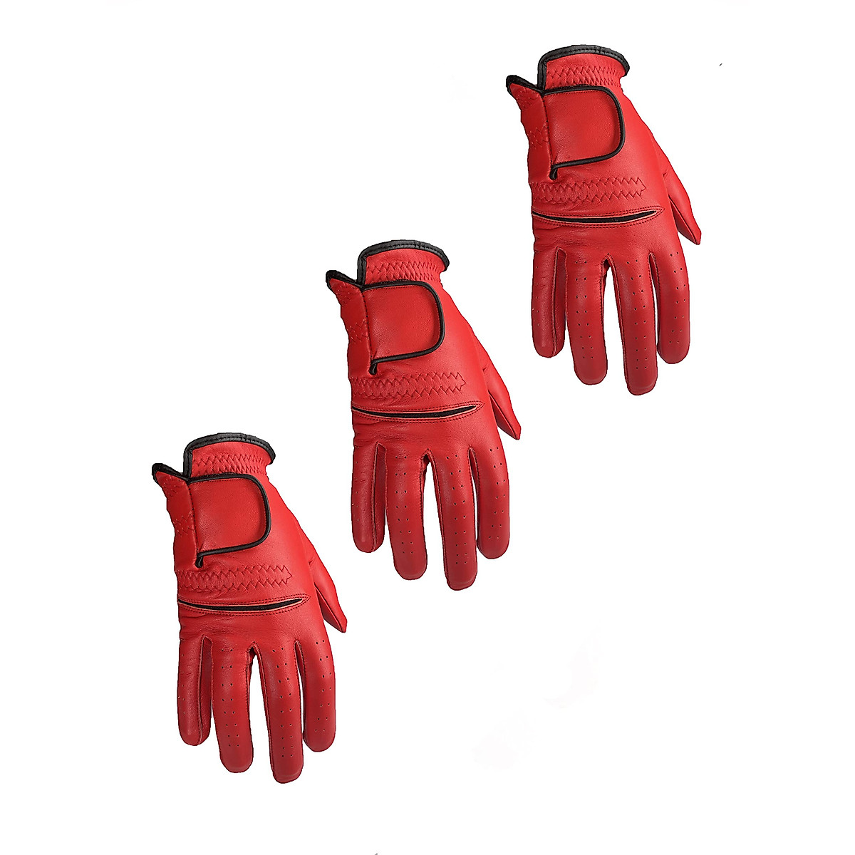 3 Mens EverGrip Red Cabretta Golf Glove (Right Handed Glove for The Left Handed Golfer) (4XL)