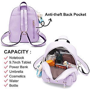 Cute Small Bag for Teen Girls Leather Bookbag Mini Purse Backpack Shoulder Bag with Cartoon Bear Keychain