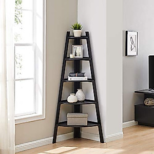 Danya B. Free Standing 5-Tier Pyramid Corner Ladder Display Shelving Unit/Bookshelf (Black)
