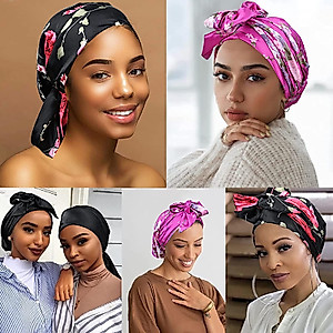 4 Pieces Soft Satin Head Scarf Sleeping Cap Turbans Head Cover Bonnet Head Wear for Women (Set 4)