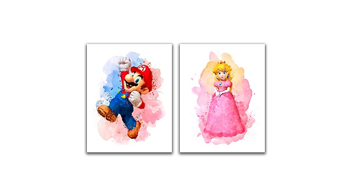 Super Mario Watercolor Posters Set of 6 for Kids & Game Rooms