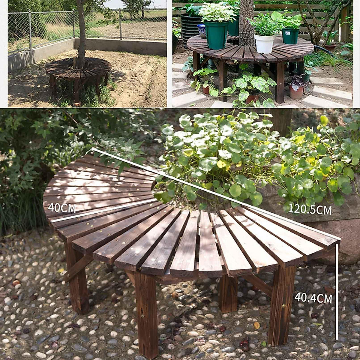 MKYOKO Tree Bench Wrap Around Tree Bench Wooden Curved Benches Outdoor Strong Bearing Capacity 660Lbs, for Garden Natural 120Cm/47In