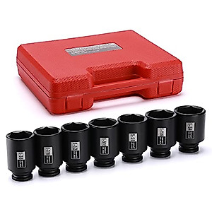 EMENTOL 7PCS 1/2"Drive Deep 6-Point Spindle Axle Nut Impact Socket Set, CR-MO, 1/2" Drive Deep Impact Socket Set, 1-3/8 Inch - 1-3/4 Inch