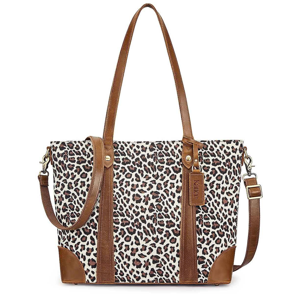 Kattee Leather Tote Bags for Women, Purses and Handbags Shoulder Crossbody Bag Work Large (Light Brown)