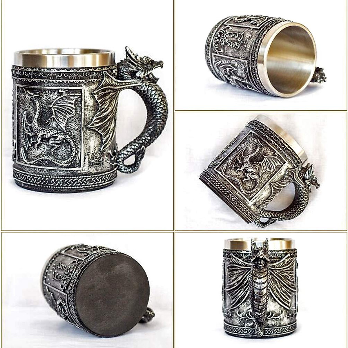 Medieval GOT Dragon D&D Game Mug of Thrones Merchandise Beer Steins Viking Tankard Mug Stainless Coffee Cup Gift Mug for Dragon Collector, Themed Party Decoration