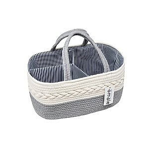 AMP Baby Diaper Caddy Organizer - Changing Table Diaper Organizer - Portable Rope Nursery Storage Bin for Boys and Girls - Diaper Storage Basket for Changing Table & Car Basket