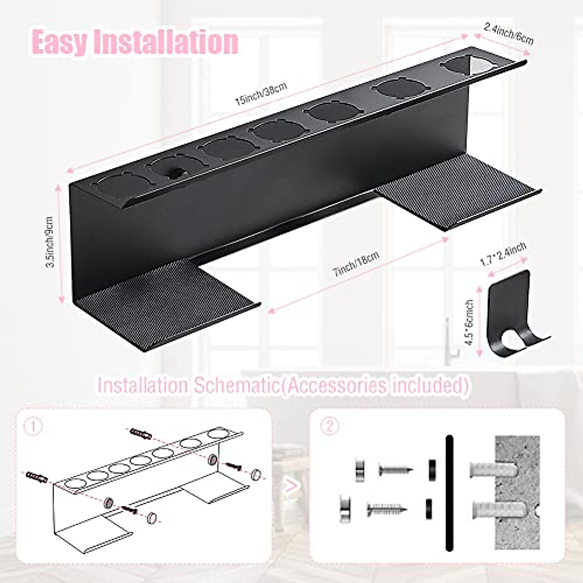 Welltop Storage Holder for Dyson Airwrap Styler Accessories, Wall Mounted Stand with Adhesive, Curling Iron Accessories Storage Shelf Fits for Bathroom Bedroom Hair Salon Barbershop