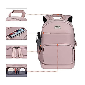 MOSISO 15.6-16 inch 20L Laptop Backpack for Women Men College School Student with USB Charging Port&Luggage Strap&Front Raised Pocket, Travel Business Polyester Anti-Theft Bookbag Daypack, Soft Pink