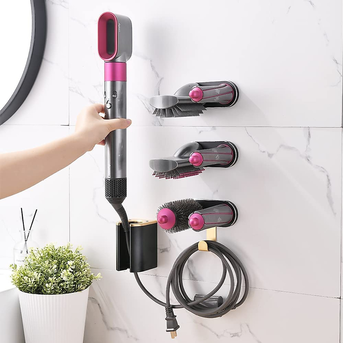 Wall Mount Holder for Dyson Airwrap Styler Hair Curling Iron Barrels and Brushes, Metal Organizer Storage Rack, Curling Iron and Accessories Organizer Rack, Suitable for Home Bedroom Bathroom