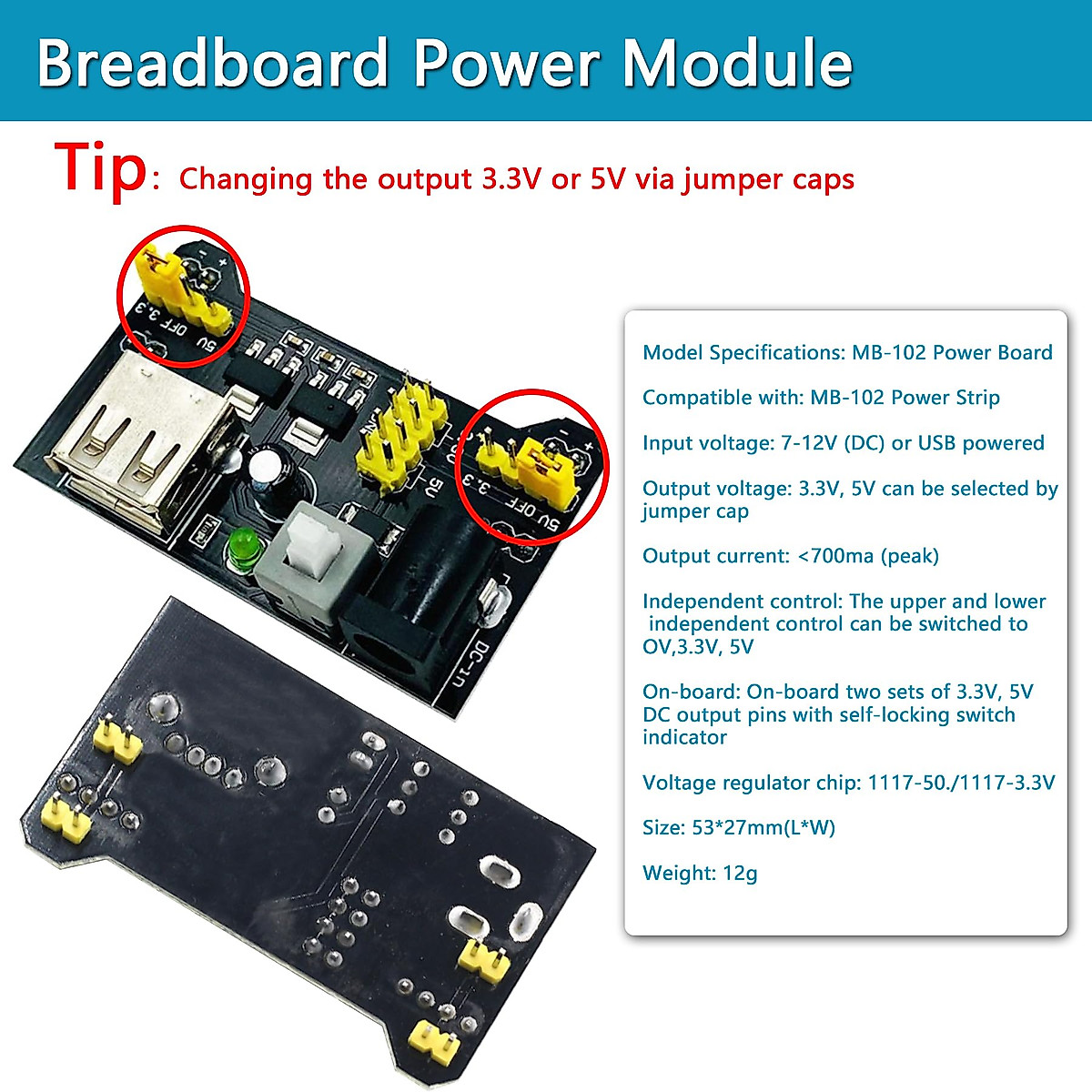 Minidodoca Upgraded Electronics Component Fun Kit Power Supply Module, Jumper Wire, 830 Breadboard, LED,Capacitor,Diode,Resistor,Transistor,Compatible Raspberry Pi, STM32