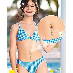 Melighting Dangle Belly Button Rings 14G Belly Rings Stainless Steel 316L Flower Belly Piercing Jewelry for Women Belly Piercing Navel Barbell Body Piercing Jewelry