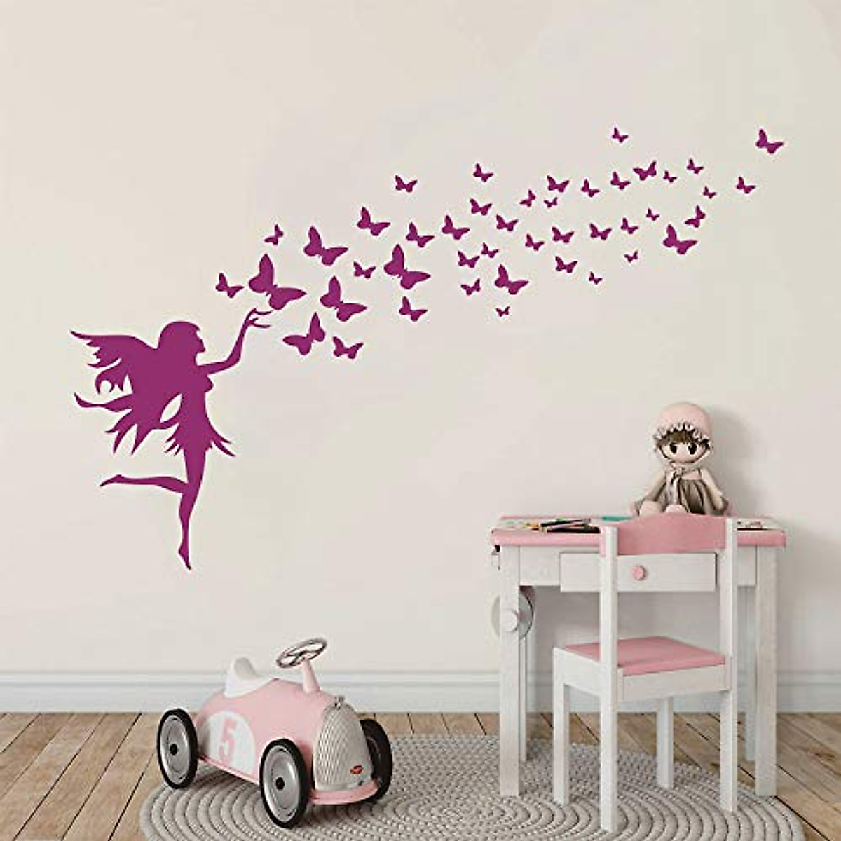 Home Decor Girl Room Fairy Butterflies Stickers for Wall Elves Butterfly Decals for Kids Bedroom DIY Wall Sticker AM164 (Fuchsia)