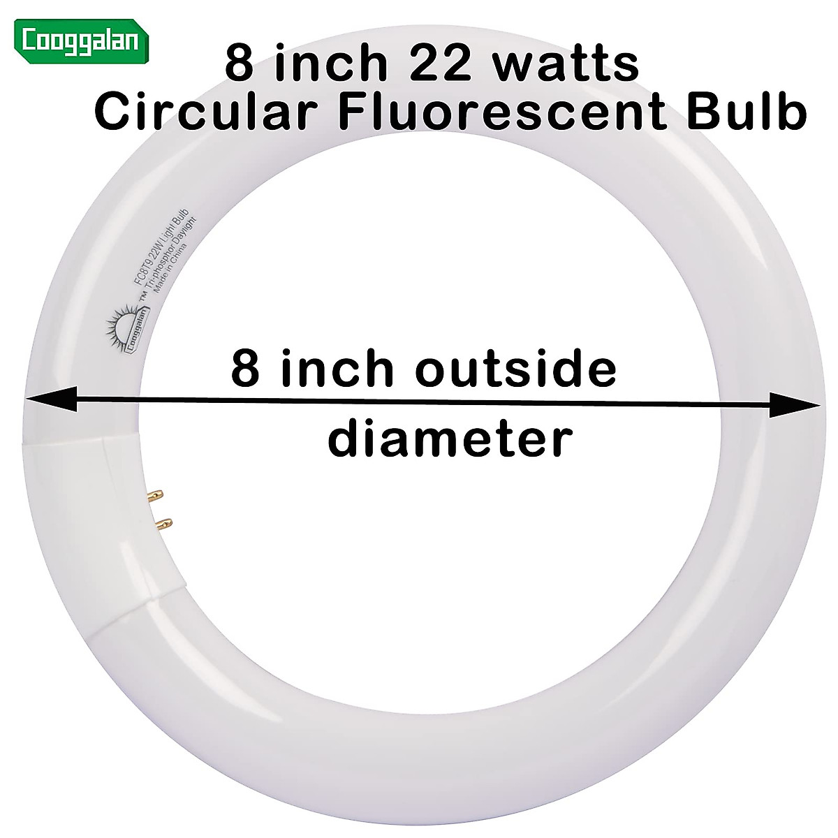 COOGGALAN 8 inch T9 22 Watts Round Light Bulbs FC8T9/DX Circular Fluorescent Light Bulb, FC8T9/DL 22W Circline Bulb, Daylight 6400K, G10q 4 Pin Prong Base, 2 Pack