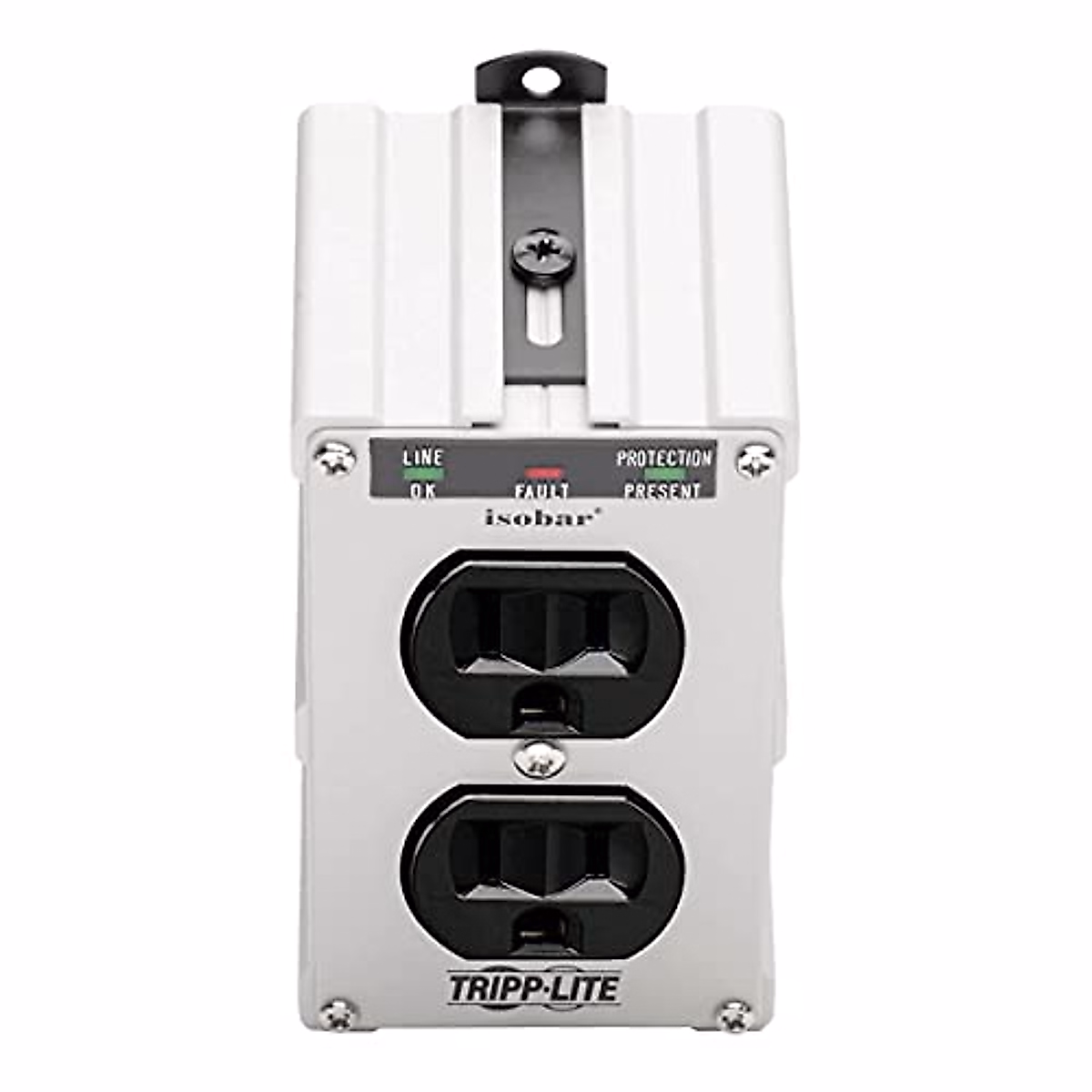 Tripp Lite Isobar 2 Outlet Surge Protector Power Strip, Direct Plug In, Metal, Lifetime Limited Warranty & Dollar 10,000 Insurance (ISOBLOK2-0), White