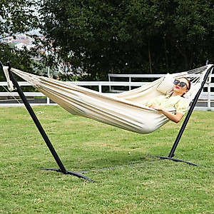 Hammock with Stand Included, Ohuhu 2 Person Hammocks with 9 FT Heavy Duty Steel Stand & Pillow, Portable Double Hammock with Carrying Bag for Indoor Outdoor Garden Yard Porch Patio, 450 lb Capacity