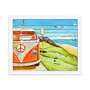 Orange Crush Antique Car Classic Van - Danny Phillips art print, UNFRAMED, Vintage retro nautical coastal beach and home decor painting poster, ALL Sizes