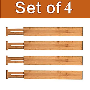 Vinkki Bamboo Drawer Divider 4 Pack Kitchen Utensil Drawer Organizer Separators Spring Adjustable & Expendable Drawer Dividers Eco-Friendly Bamboo Drawer Partitions Divider for Kitchen Desk