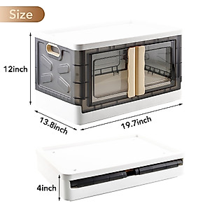 BOQORAD Collapsible Storage Bins, 10Gal,Clear Wardrobe Closet Organizer with Wheel,Stackable,Foldable,Plastic Storage Container with Door, Storage for Books,Toys,Clothes,etc. (1 Tier)