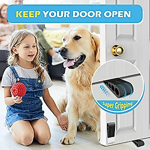 Rubber Door Stoppers for Bottom of Door - Door Stop Wedge with Holder for Home Office Stackable on Multi Floor Carpet Concrete Tile Linoleum & Wood Heavy Duty Doorstop No Sliding Drilling Black