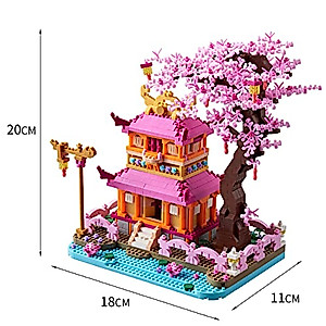 LUKHANG New Architecture: Enjoy Sakura Pavilion Building Set Model Kit and Gift for Kids and Adults, Micro Mini Block 1810 Pieces（with Color Package Box）