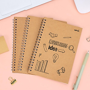 EOOUT 3 Pack Spiral Notebook College Ruled Notebook, 7.48 x 5.11 Inches Journal Soft Kraft Cover,100 Pages/ 50 Sheets for Students Office Business