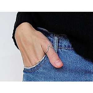 SOVATS Chevron Thumb Ring for Women Set with White Cubic Zirconia 925 Sterling Silver Rhodium Plated - Simple, Stylish &Trendy Nickel Free Ring, Size 8