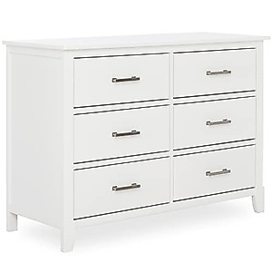 Dream On Me Universal Double Dresser in White, Kids Bedroom Dresser, Six Drawers Dresser, Mid-Century Modern, Made of Solid, Sustainable Pinewood, Easy Assembly