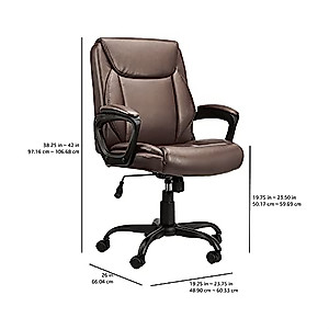 Amazon Basics Classic Puresoft PU Padded Mid-Back Office Computer Desk Chair with Armrest - Brown, 25.75"D x 24.25"W x 42.25"H