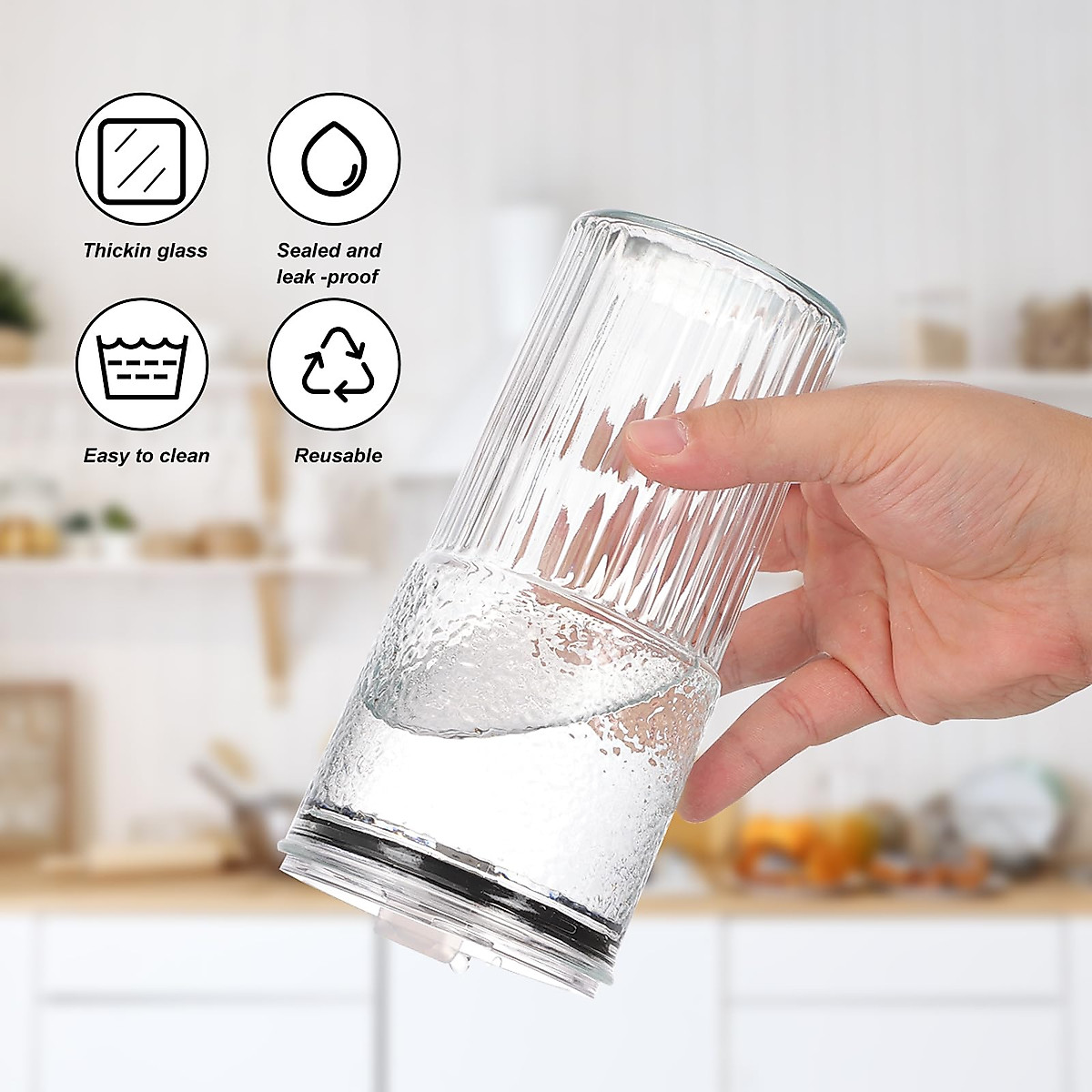 Moretoes Glass Cups with Lids and Straws, 20 oz Glass Tumbler with Lid and Straw Iced Coffee Cup, Glass Cups for Juice Water Smoothie, Glass Drinking Set of 4