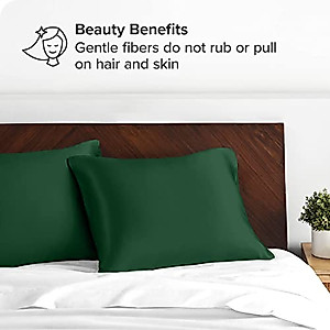 Bare Home Poly Satin Pillowcases for Hair and Skin - 2 Pack Standard/Queen - Luxury Pillowcases - Envelope Enclosure - Soft and Smooth Satin - Breathable - Similar to Silk (Forest Green, 2 Pack)