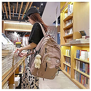 MQUN cute aesthetic backpack laptop black backpack middle school student schoolbag bear pin schoolbag