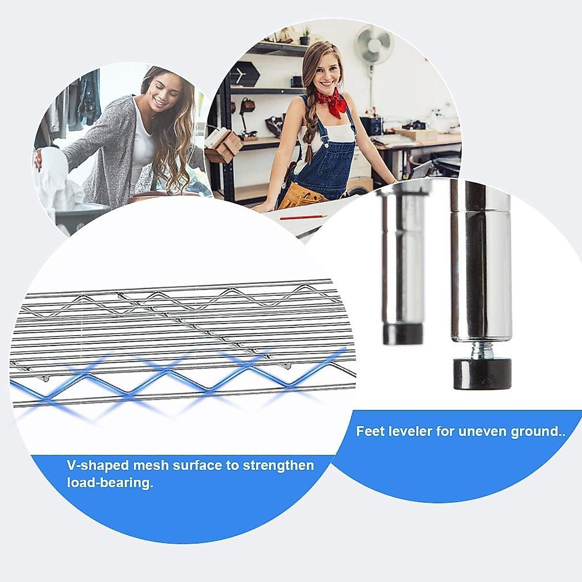 BestOffice Adjustable Wire Shelving Storage Shelves Heavy Duty Shelving Unit for Small Places Kitchen Garage (Chrome, 36×14×54)