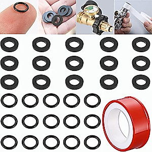 VkerQerd 30Pcs Propane Tank Gasket & O-Rings with 1Roll PTFE Thread Seal Tapes, 0.59in Propane O-Ring Adapter & 0.73 Inch Propane Pipe Hose Seal Rings Gasket for Propane Tank Cylinder POL Connector