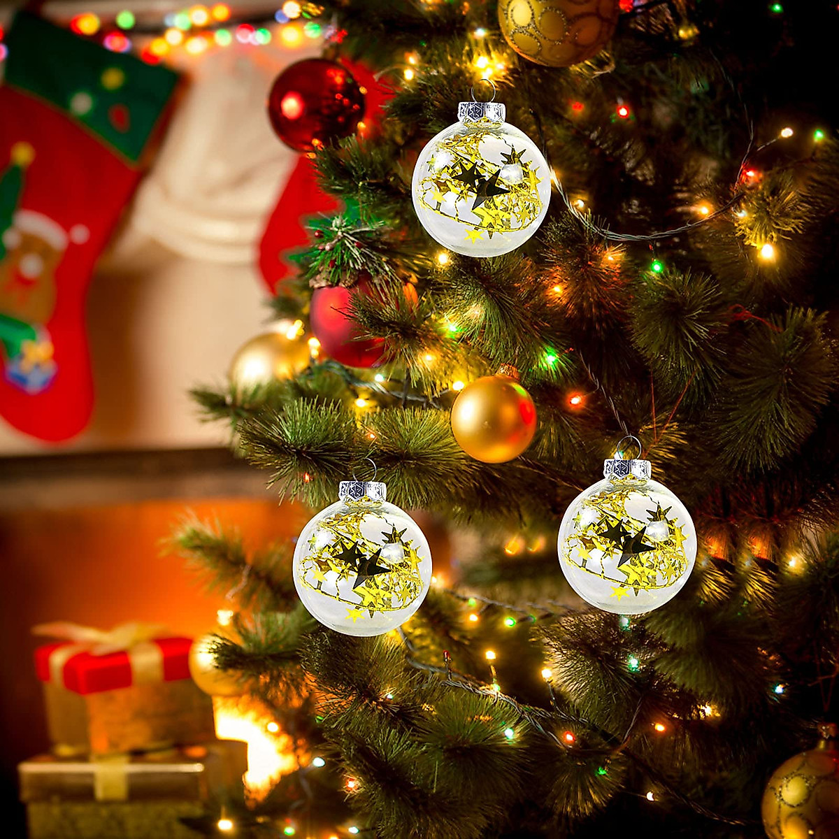 QAZIUY Christmas Balls Ornaments Set Shatterproof Plastic Ball 2.36" Christmas Red Green Gold Shatterproof Hanging Tree Ornament Set for Birthday Halloween Holiday Wedding Decorations