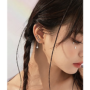 SLUYNZ 925 Sterling Silver Star Cuff Earrings Dangle Chain for Women Big Dipper Crawler Earrings Wrap Star Dangle Earrings (A-Silver)